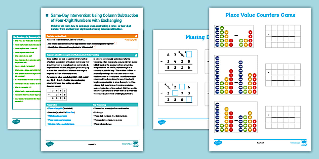 👉 Y4 Intervention Column Subtraction 4-Digit Numbers Exchange